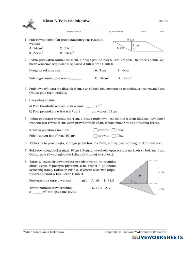 Pola Wielokątów Klasa 6 | PDF