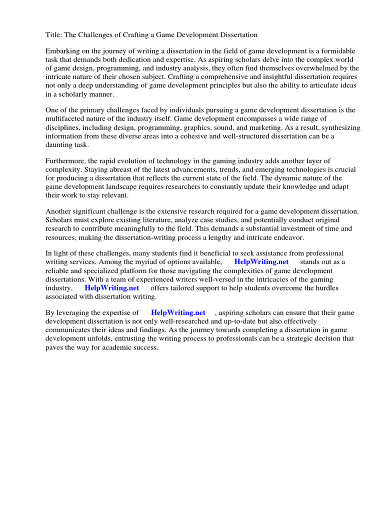 Game Development Dissertation | PDF | Thesis | Behavior