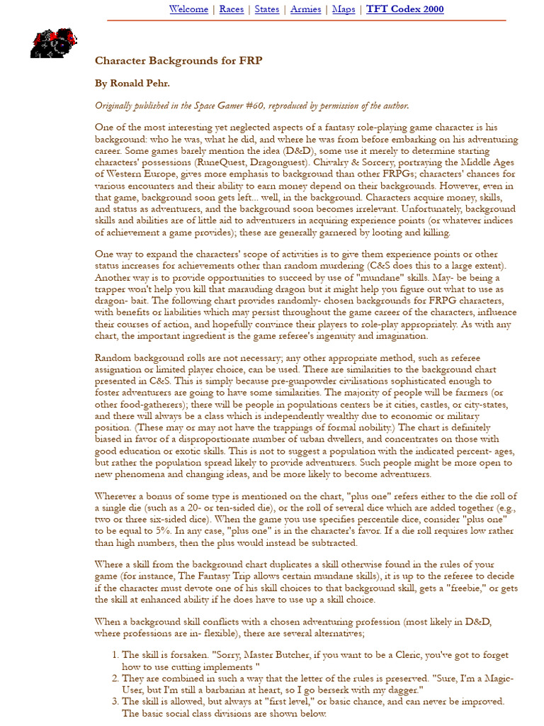 TFT Codex 2000 - Character Backgrounds For FRPG | PDF