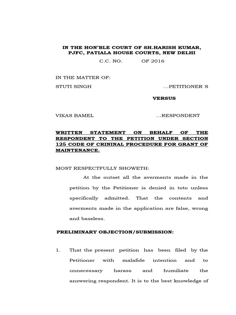125 CRPC Maintenance Vikas Bamel | PDF | Complaint | Justice