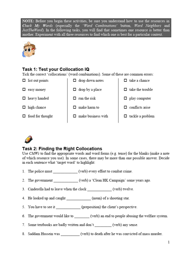 collocation_tasks | PDF | Adjective | Verb