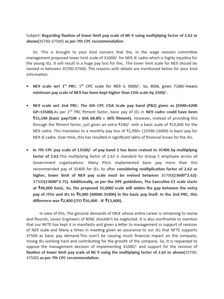 NE9 Pay Scale Revision Request | PDF | Economies | Labor