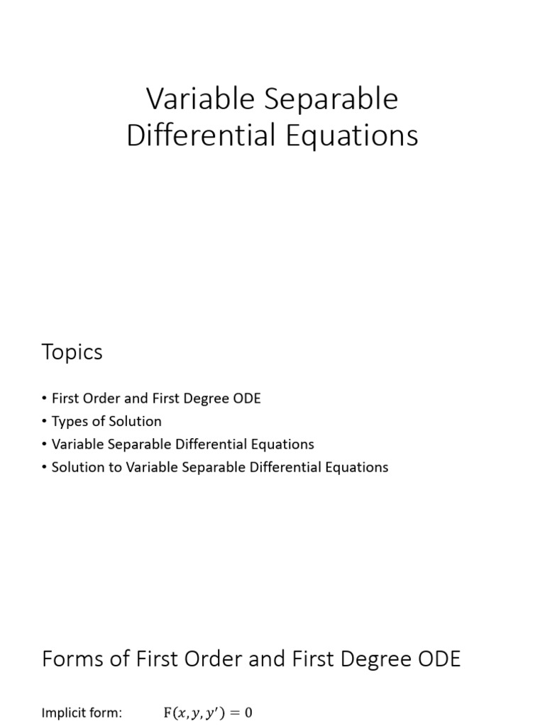 Variable Separable Differential Equations | PDF | Ordinary Differential ...