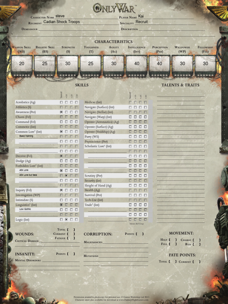 kais character sheet | PDF | Role Playing Games | Role Playing Video Games