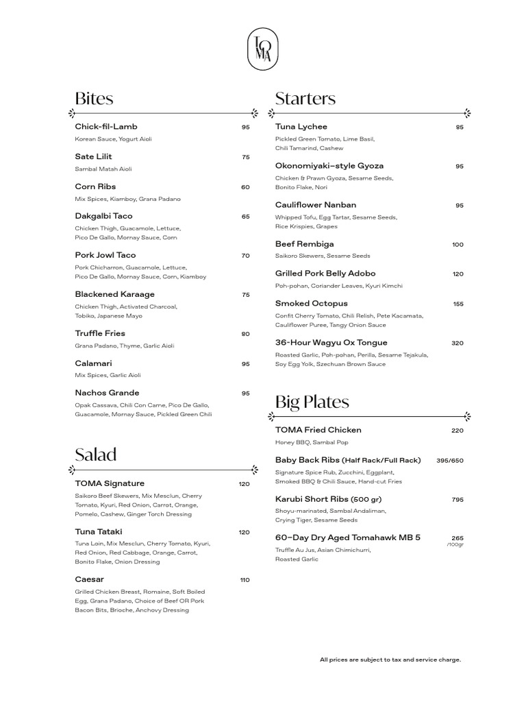 TOMA Menu Compilation (Feb 24) | PDF | Sauce | Soft Drink