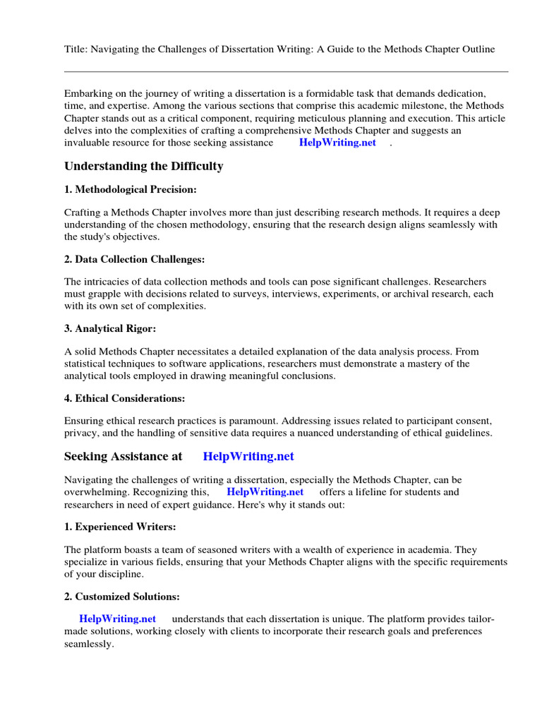 Dissertation Methods Chapter Outline | PDF