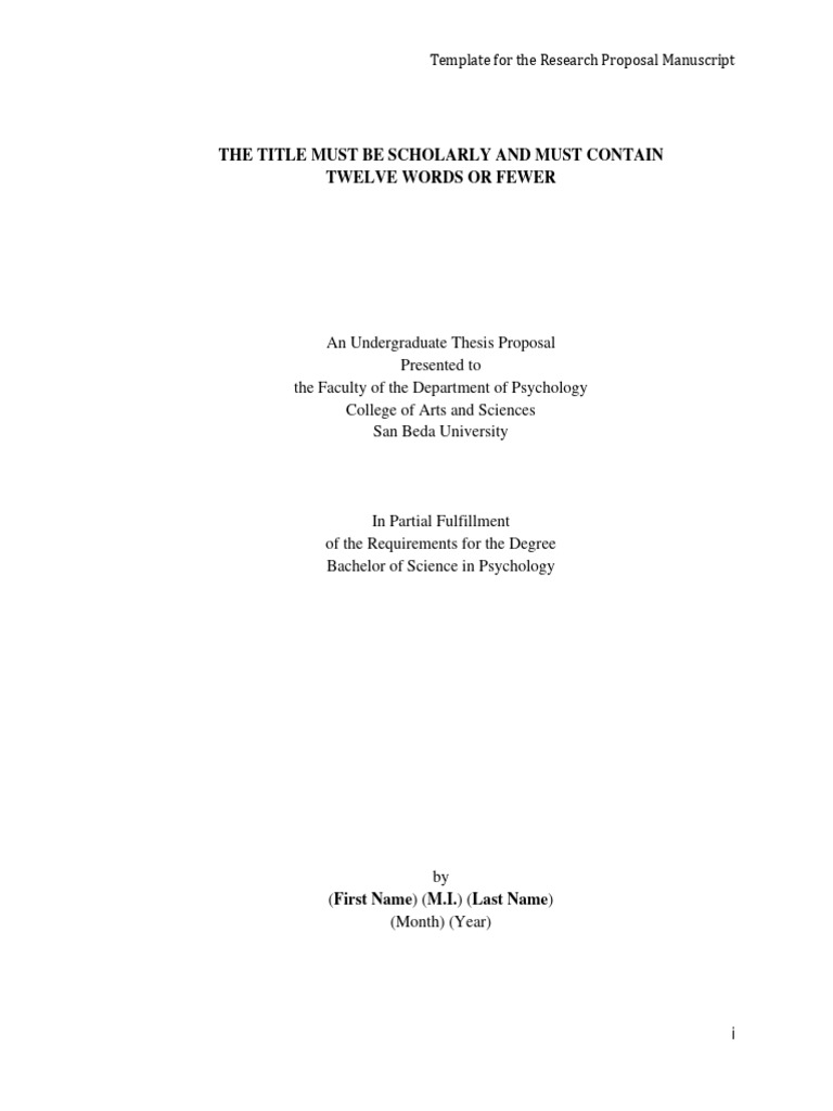 RESEARCH IN PSYCHOLOGY MANUAL Template For The Proposal Manuscript 2023 ...