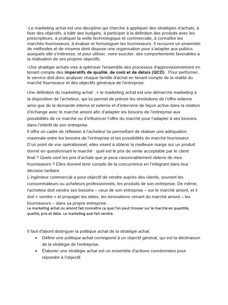 Le Marketing Achat | PDF | Commercialisation | Gestion stratégique