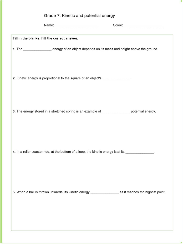 Grade 7 Kinetic and Potential Energy | Download Free PDF | Potential ...
