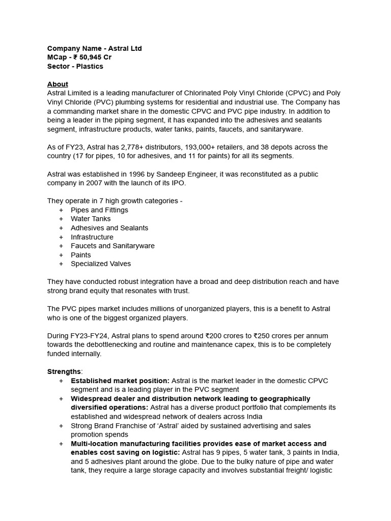 Astral Ltd: Leader in CPVC & PVC Pipes | PDF | Plumbing | Polyvinyl ...