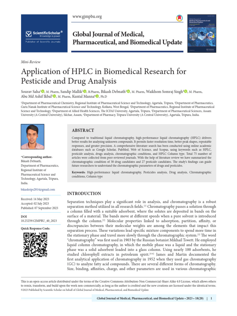 HPLC in Pesticide and Drug Analysis | PDF