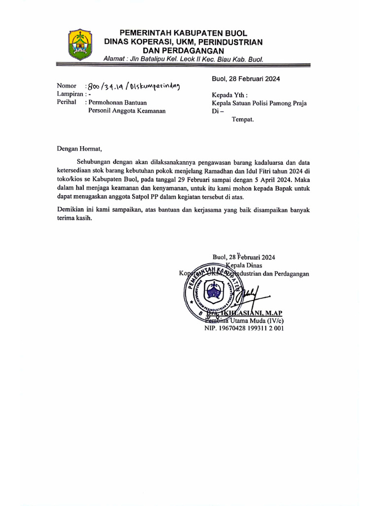 Surat Permohonan Personil Anggota | PDF