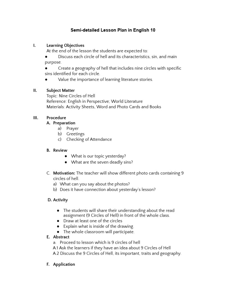 Semi-Detailed Lesson Plan in English | PDF