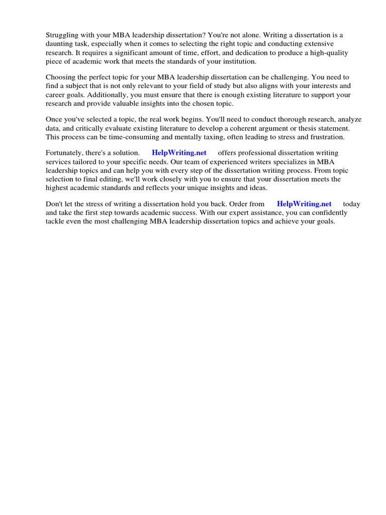 Mba Leadership Dissertation Topics | PDF | Leadership | Master Of ...