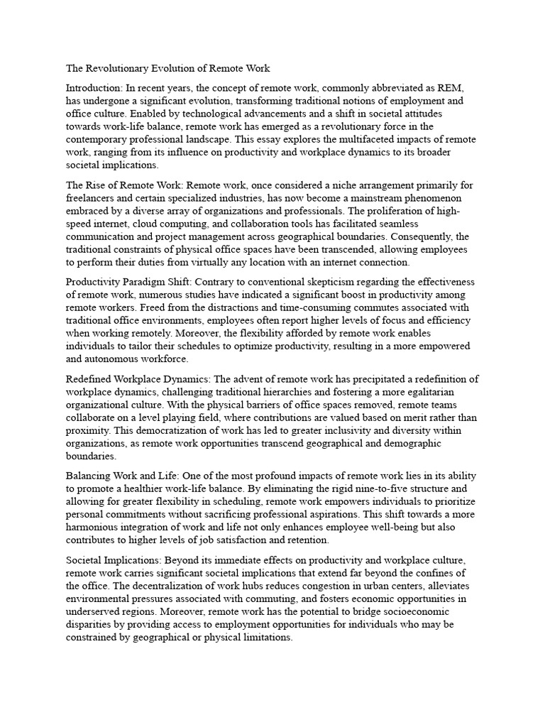 Evolution of Remote Work Dynamics | PDF | Employment | Organizational ...
