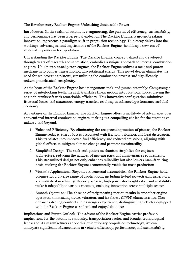 The Revolutionary Racktor Engine | PDF | Engines | Internal Combustion ...