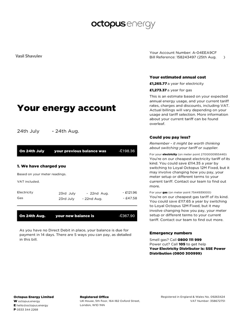 Octopus Energy Statement 2023-08-24 | PDF | Cheque | Payments