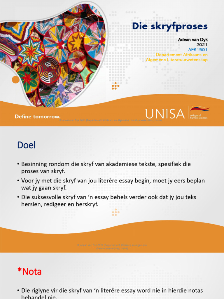 Die Skryfproses - A Van Dyk | PDF