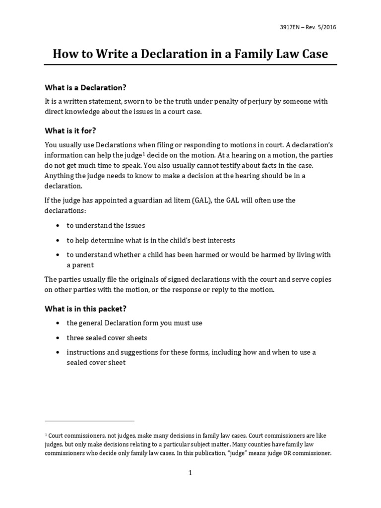 How To Write A Declaration in A Family Law Case | PDF | Witness | Legal ...