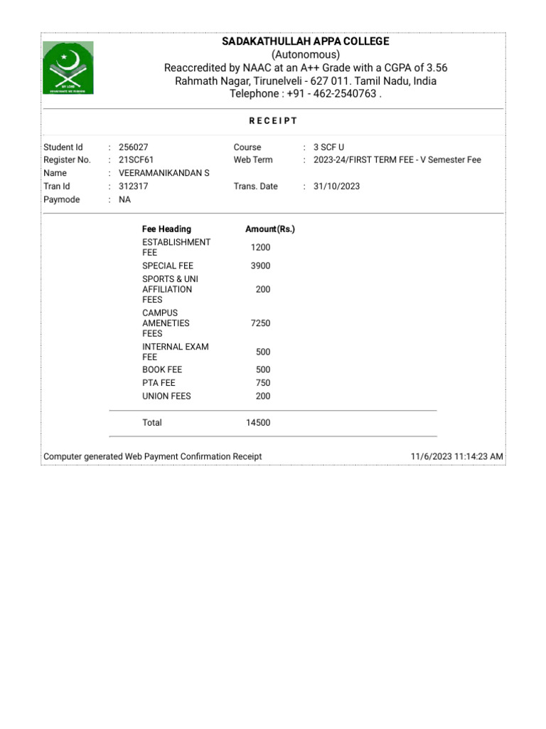 Fees Receipt (3) | PDF