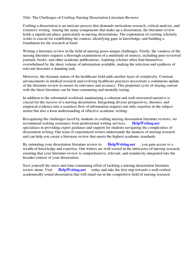 Examples of Nursing Dissertation Literature Reviews | PDF | Systematic ...