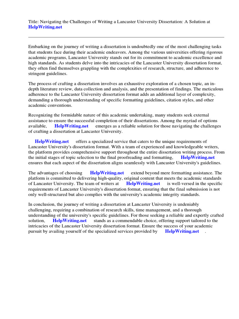Lancaster University Dissertation Format | Download Free PDF | Thesis ...
