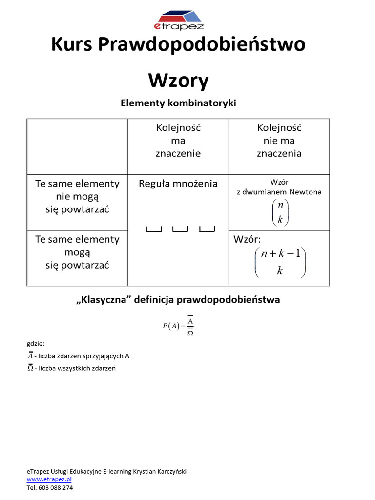 Prawdopodobienstwo Wzory | PDF