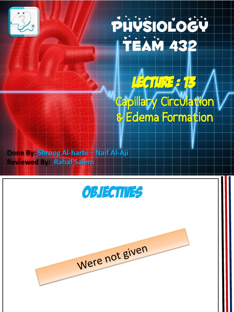 Lecture 13 - Capillary Circulation, Edema Formation | PDF | Capillary ...