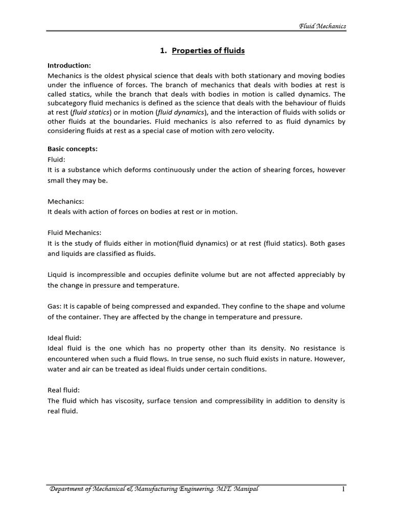 Properties of Fluid | PDF | Fluid Mechanics | Liquids