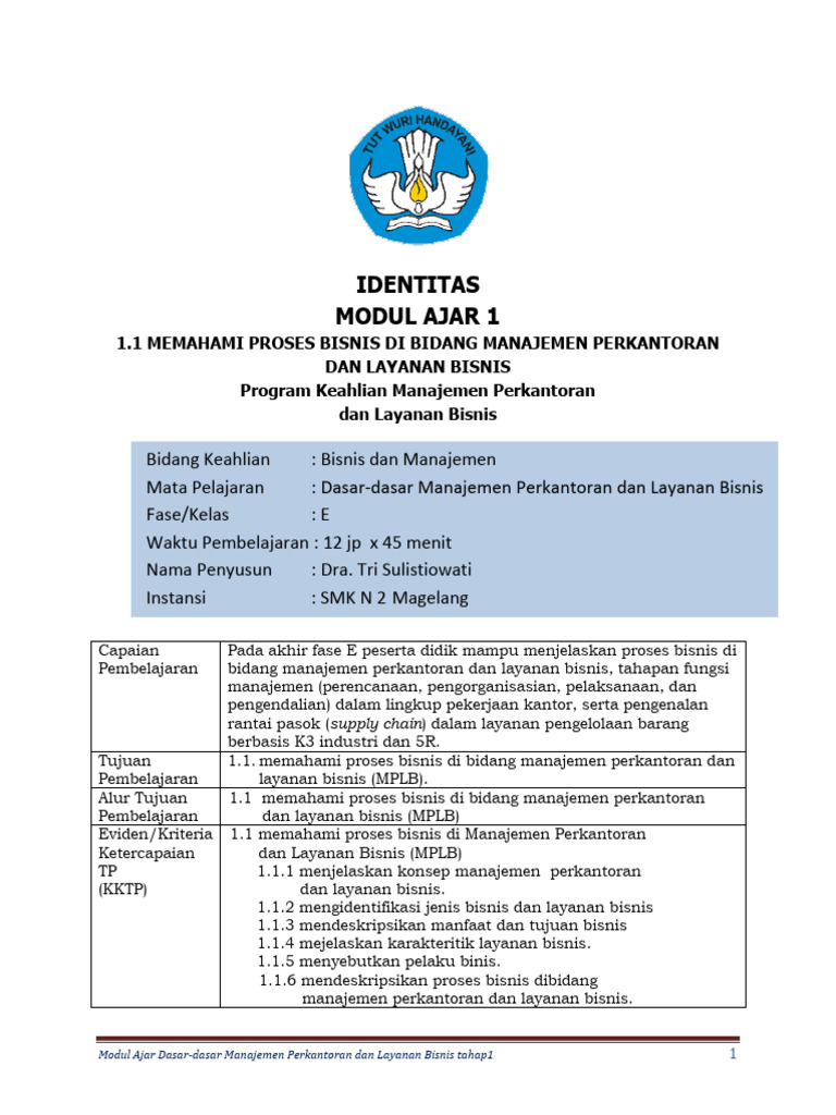 Modul Ajar Dasar-Dasar Manajemen Perkantoran Dan Layanan Bisnis - Proses Bisnis Di Bidang ...