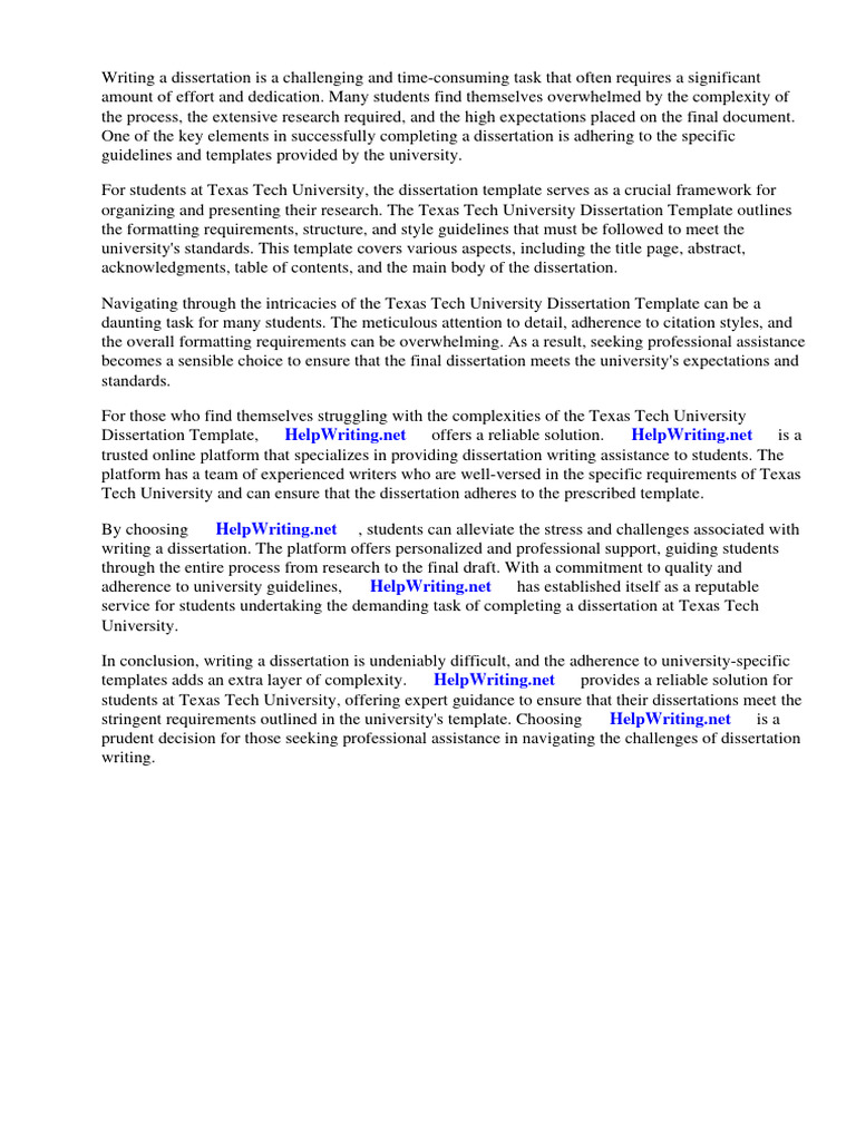 Texas Tech University Dissertation Template | PDF | Academic Journal | Data