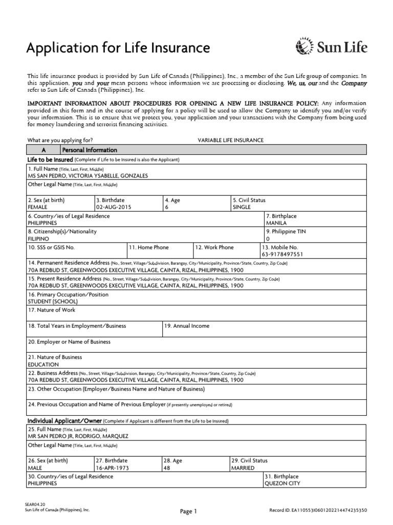 110553i060120221446121909138 Eapp | PDF | Insurance | Life Insurance