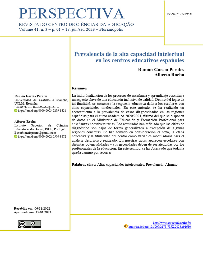 Prevalencia de altas capacidades en España | PDF | Educación primaria ...