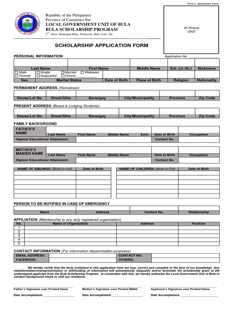 1 SCHOLARSHIP APPLICATION FORM - Long-Front-Page | PDF