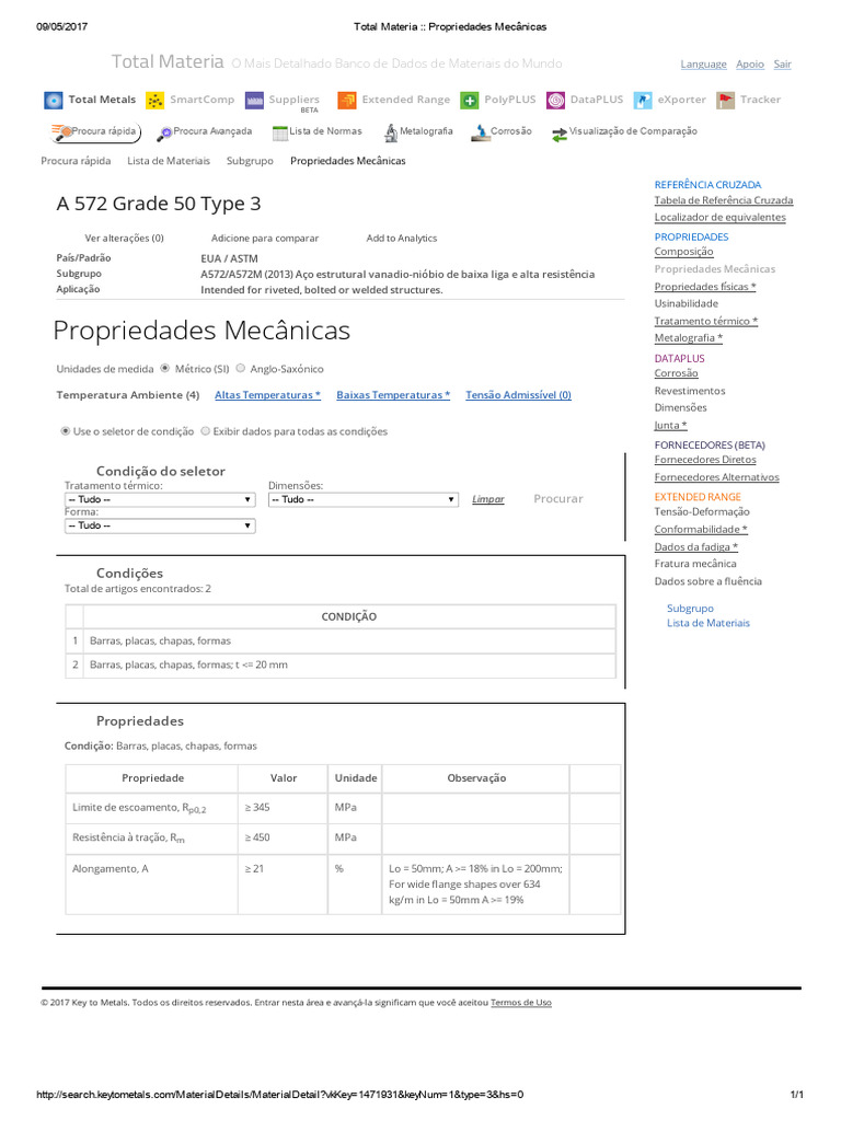 ASMT A572 - Propriedades Mecânicas | PDF | Ciências Físicas | Física Aplicada e Interdisciplinar