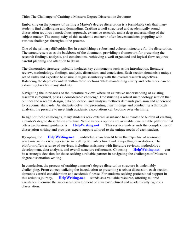 Masters Degree Dissertation Structure | PDF | Thesis | Methodology