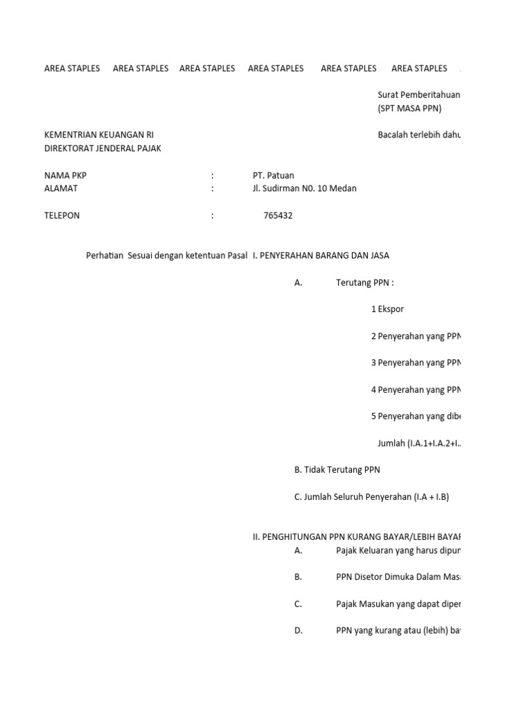 Panduan Pengisian SPT Masa PPN | PDF