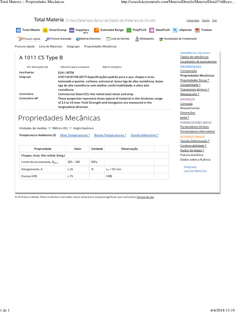 A1011 CS TYPE B - Propriedades Mecânicas | PDF | Ciência de Materiais ...