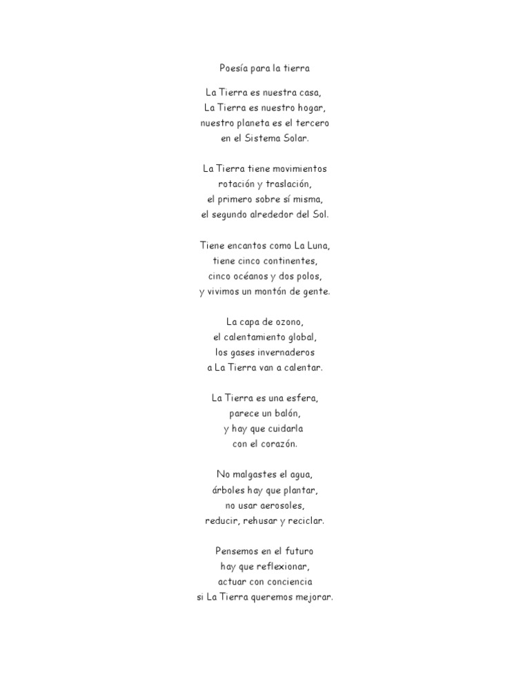 Poema sobre la Tierra y su cuidado | PDF | Tierra | Ciencias de la Tierra