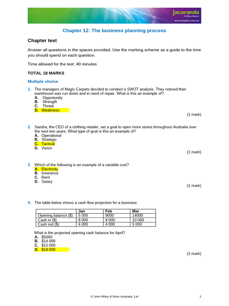 Business Planning Quiz | PDF | Business | Business Economics