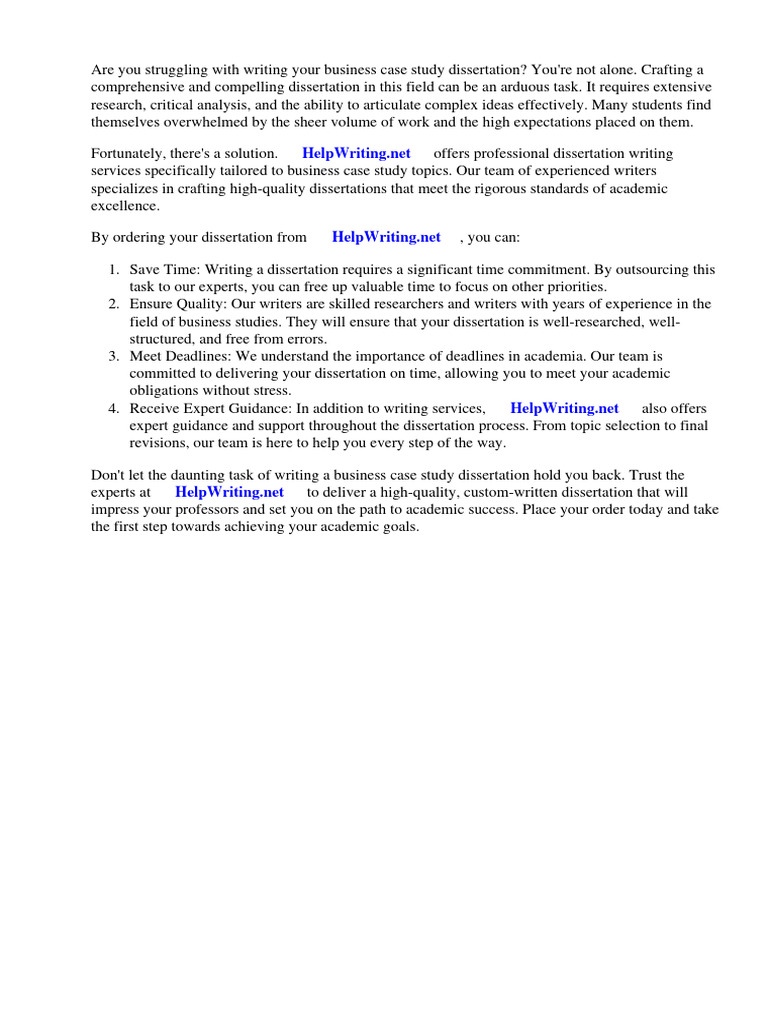 Business Case Study Dissertation Sample | PDF | Thesis | Educational ... Business Case Study Dissertation Sample | PDF | Thesis | Educational ...
