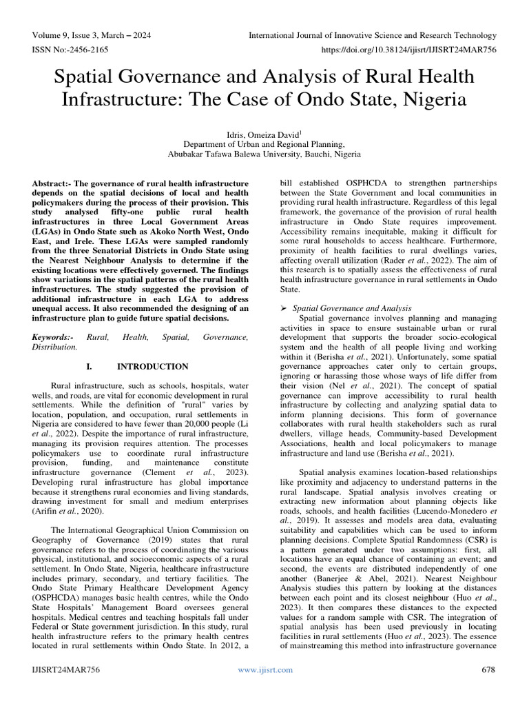 Spatial Governance and Analysis of Rural Health Infrastructure: The ...