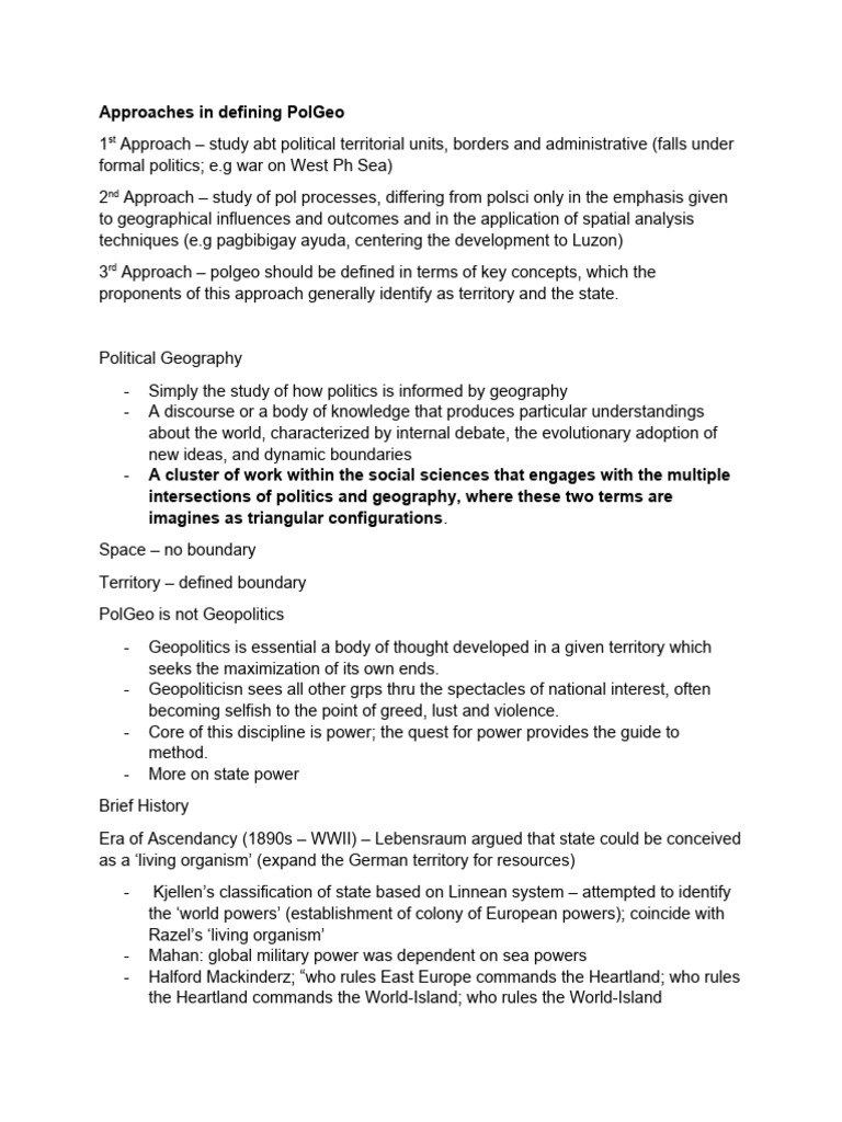 Political Geography Notes | PDF | State (Polity) | Trade Union