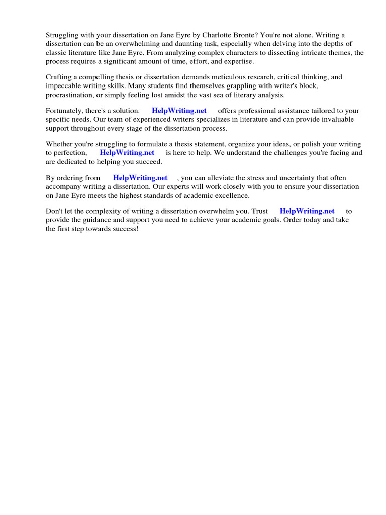 Dissertation Help for Jane Eyre Analysis | PDF | Jane Eyre | Charlotte ...