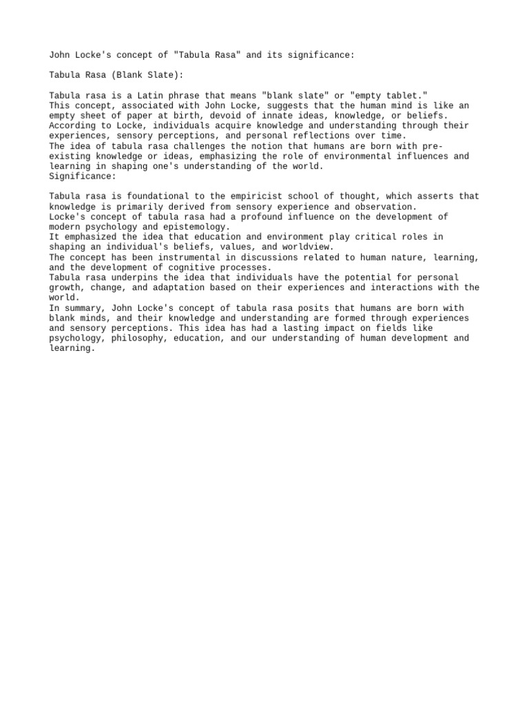 John Locke's Tabula Rasa Explained | PDF | Social Science