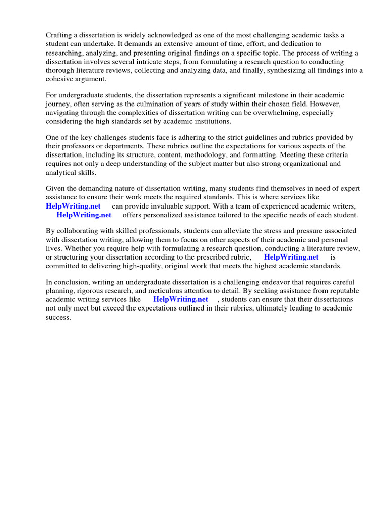 Undergraduate Dissertation Rubric | PDF | Rubric (Academic) | Thesis