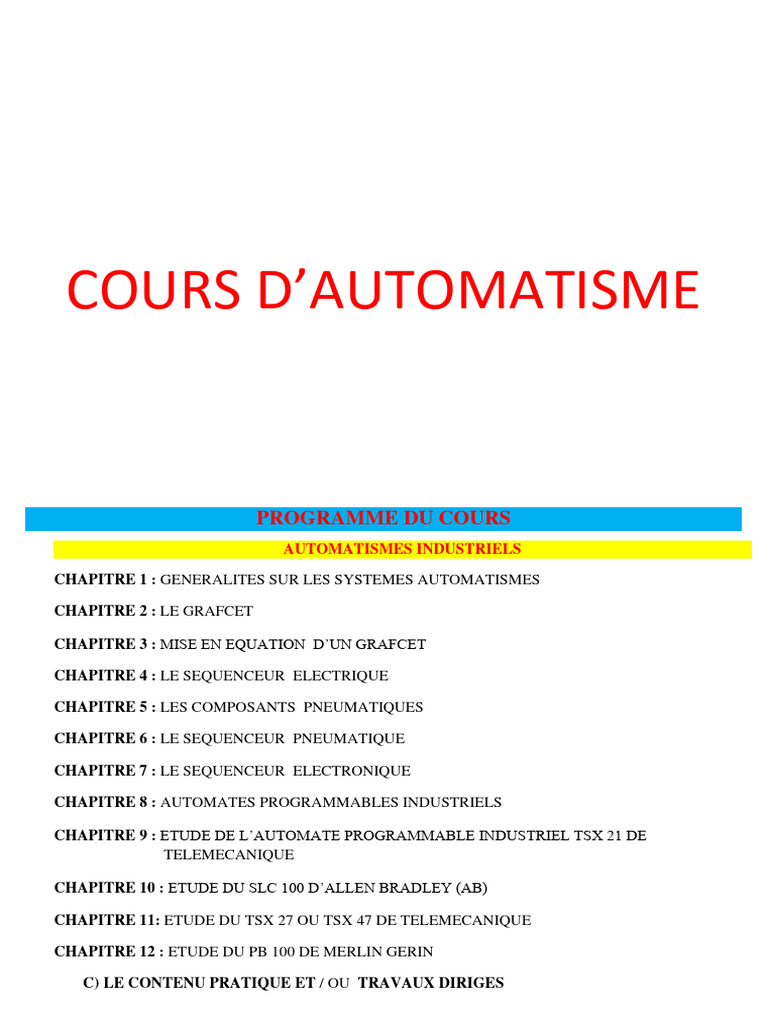 Support Cours2 - Automatisme | PDF | Ingénierie mécanique | Électrotechnique