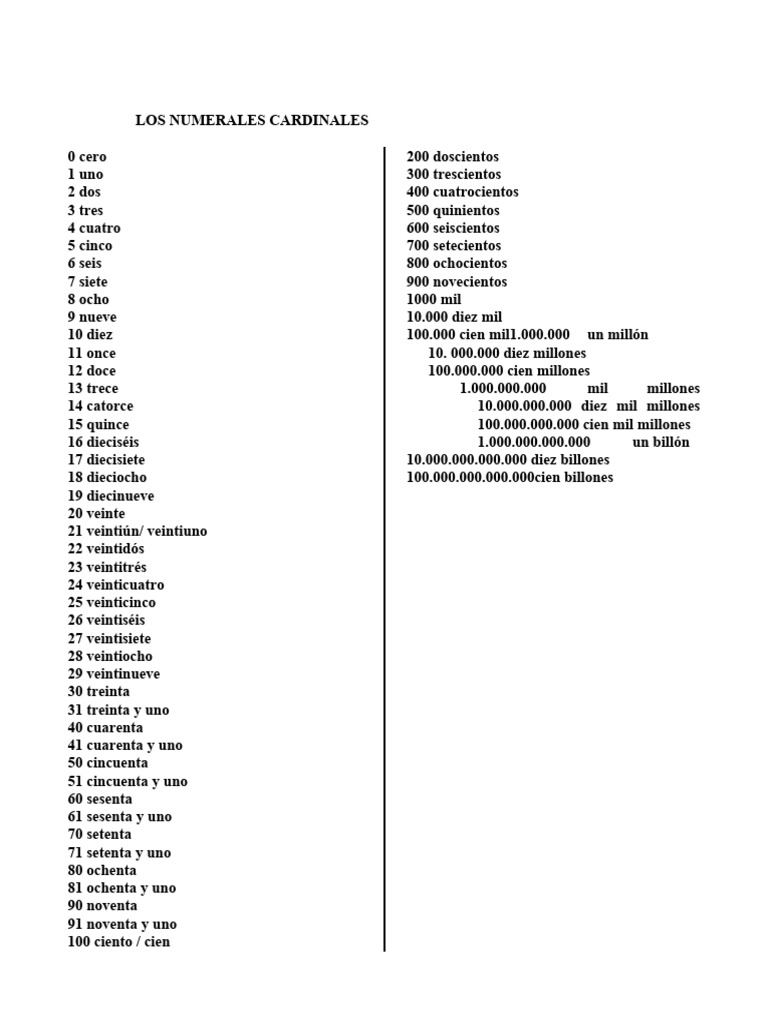 Los Numerales Cardinales 1 | PDF | Lingüística | Lexicología