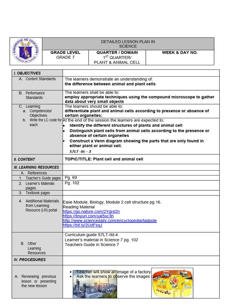 Detailed Lesson Plan in Science 7 | Download Free PDF | Endoplasmic ...