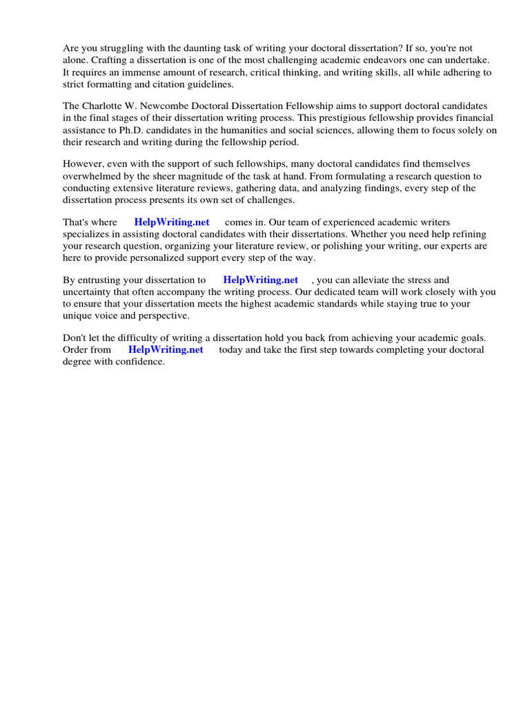 Charlotte Newcombe Doctoral Dissertation Fellowship | PDF | Thesis | Doctor Of Philosophy